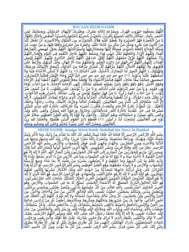 Bacaan Hizib Nashr | PDF