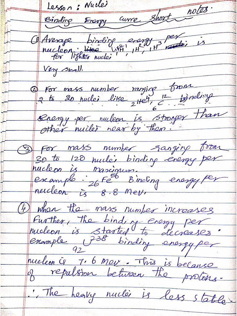 Binding Energy Curve Short Notes From Lesson Nuclei Pdf