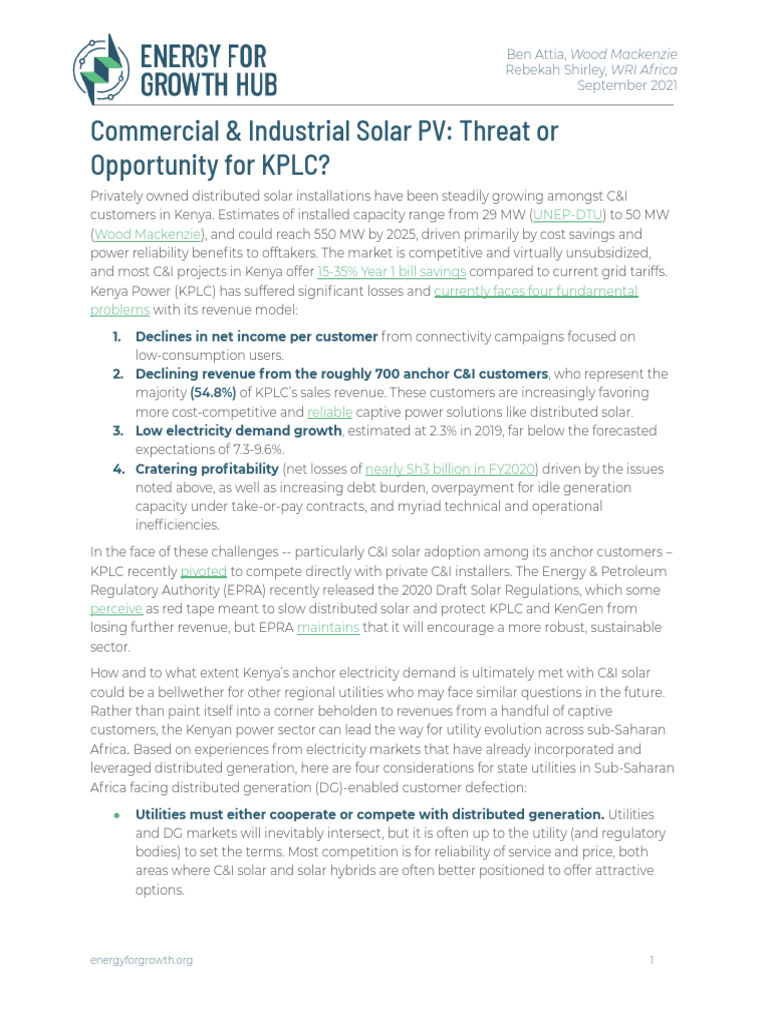 Commercial Industrial Solar PV - Threat or Opportunity For KPLC - 1 2 | PDF | Distributed ...