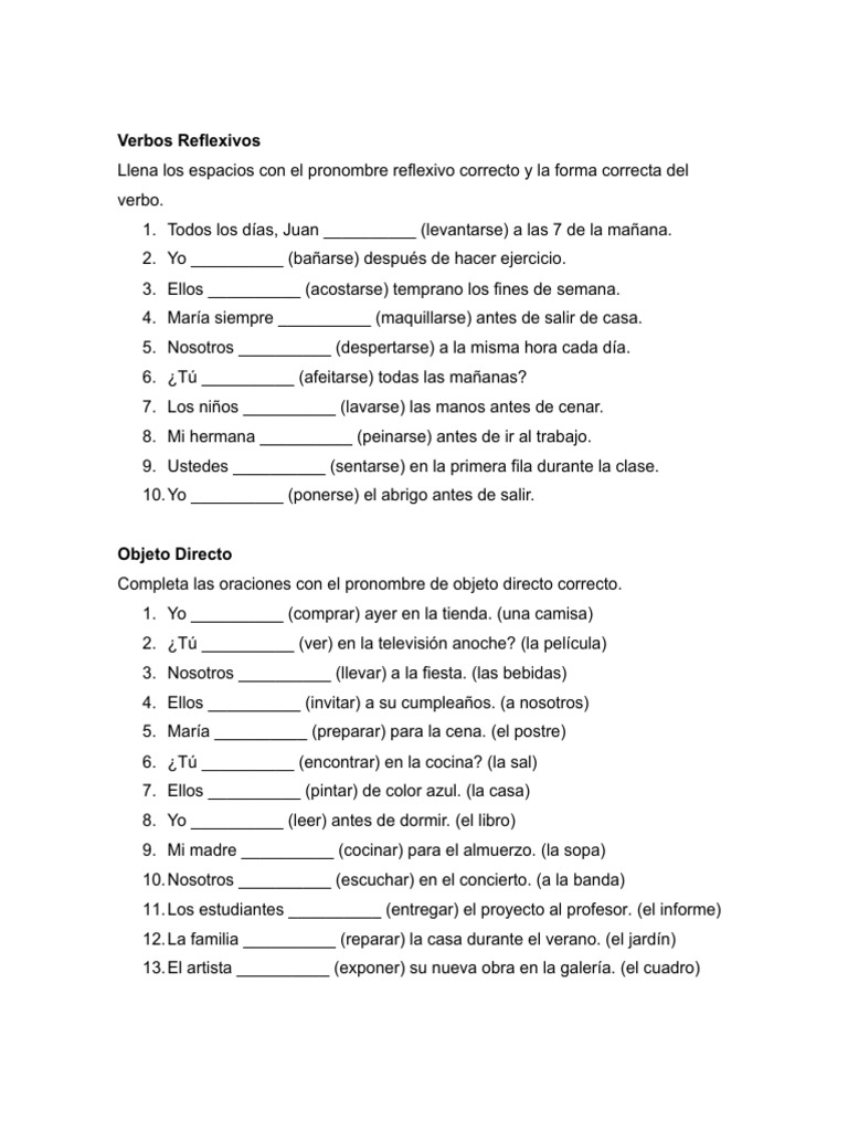 Worksheet Reflexivos OD OI | PDF