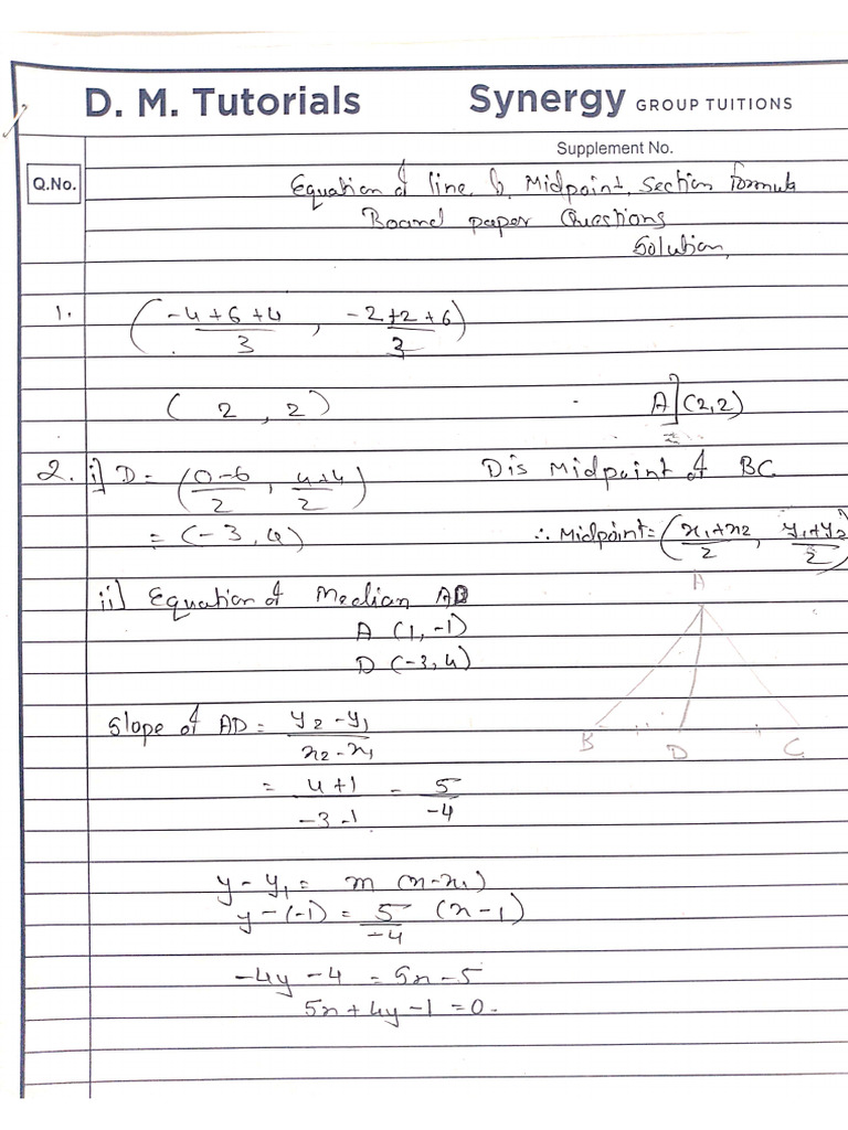 Equation of Line and Section and Midpoint Formula Board Question | PDF