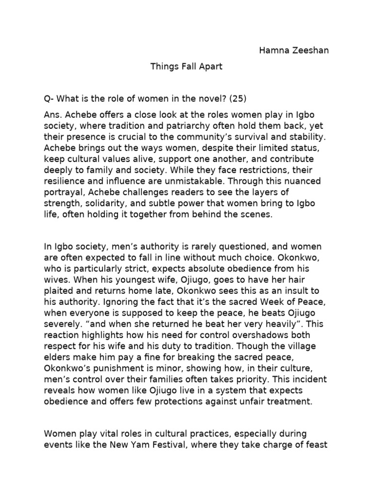 Role of Women Things Fall Apart | PDF | Igbo People
