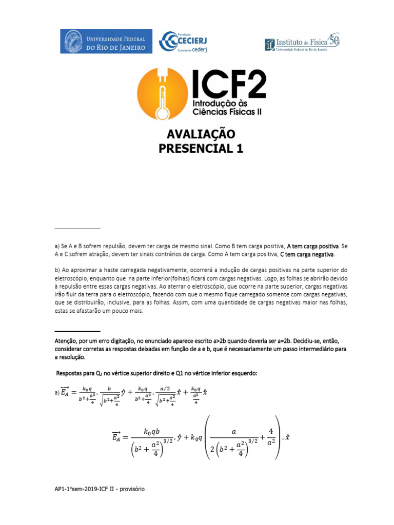 Gabarito ICF 2 AP1-2019-1 | PDF | Engenharia Elétrica | Eletricidade