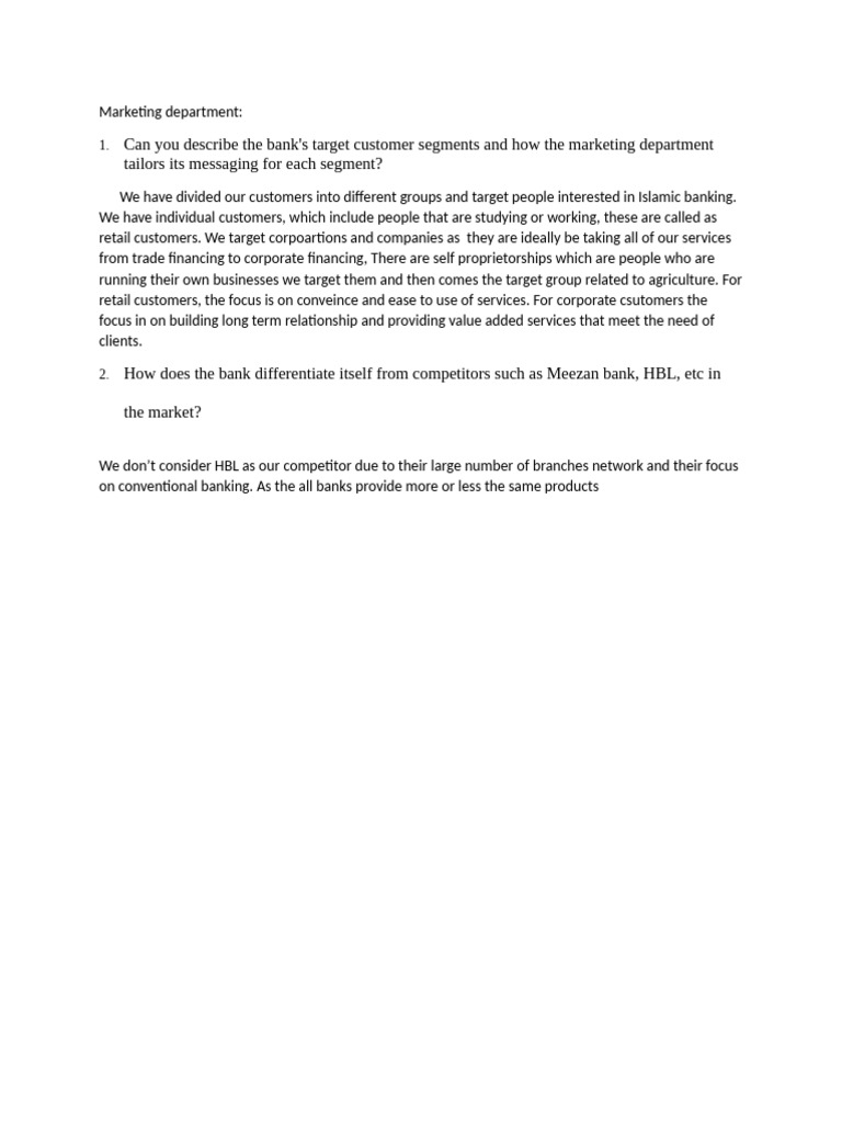 Marketing Department Interview | PDF Marketing Department Interview | PDF