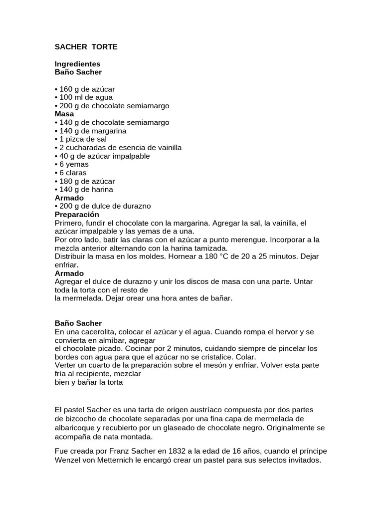 Sacher Torte | PDF | Postres | Pasteles