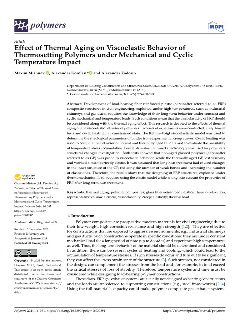 Polymers 16 00391 | PDF | Viscoelasticity | Creep (Deformation)