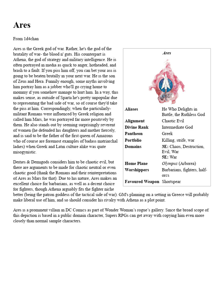 Ares - 1d4chan | PDF | Deities | Mythology