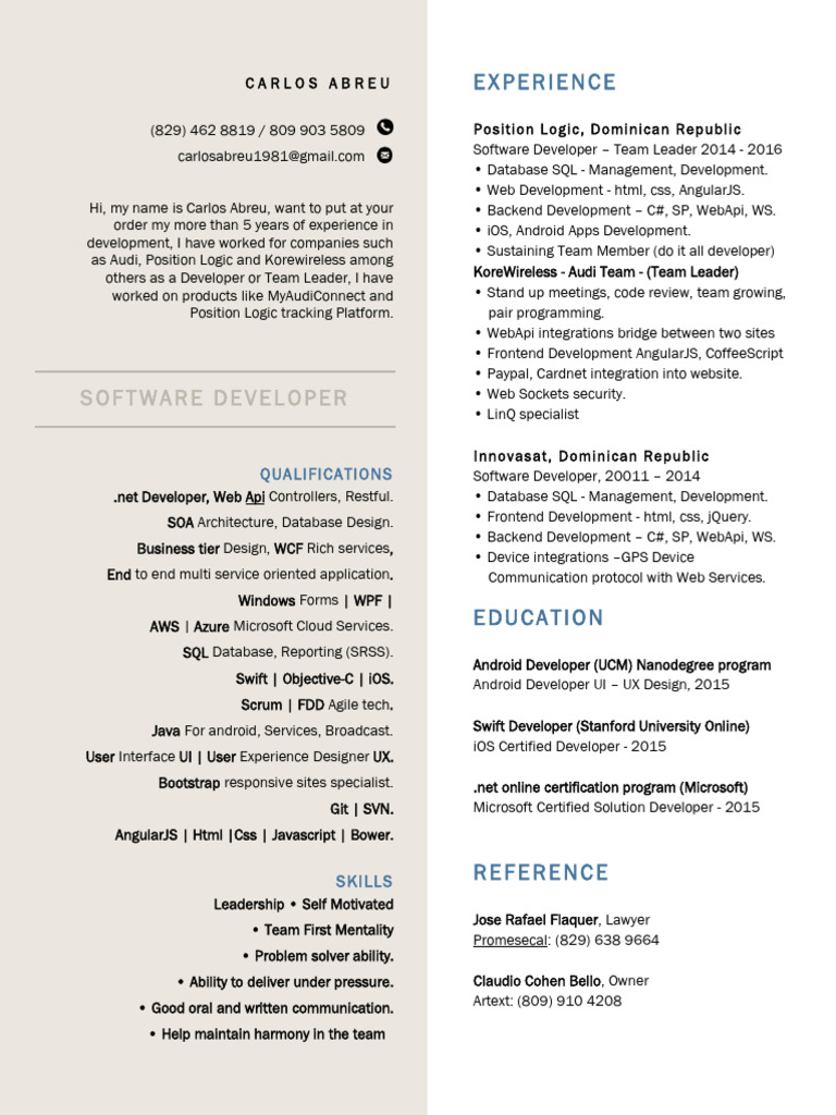 Curriculum Carlos Abreu Julio 2016 | PDF | Angular Js | Android (Operating System)