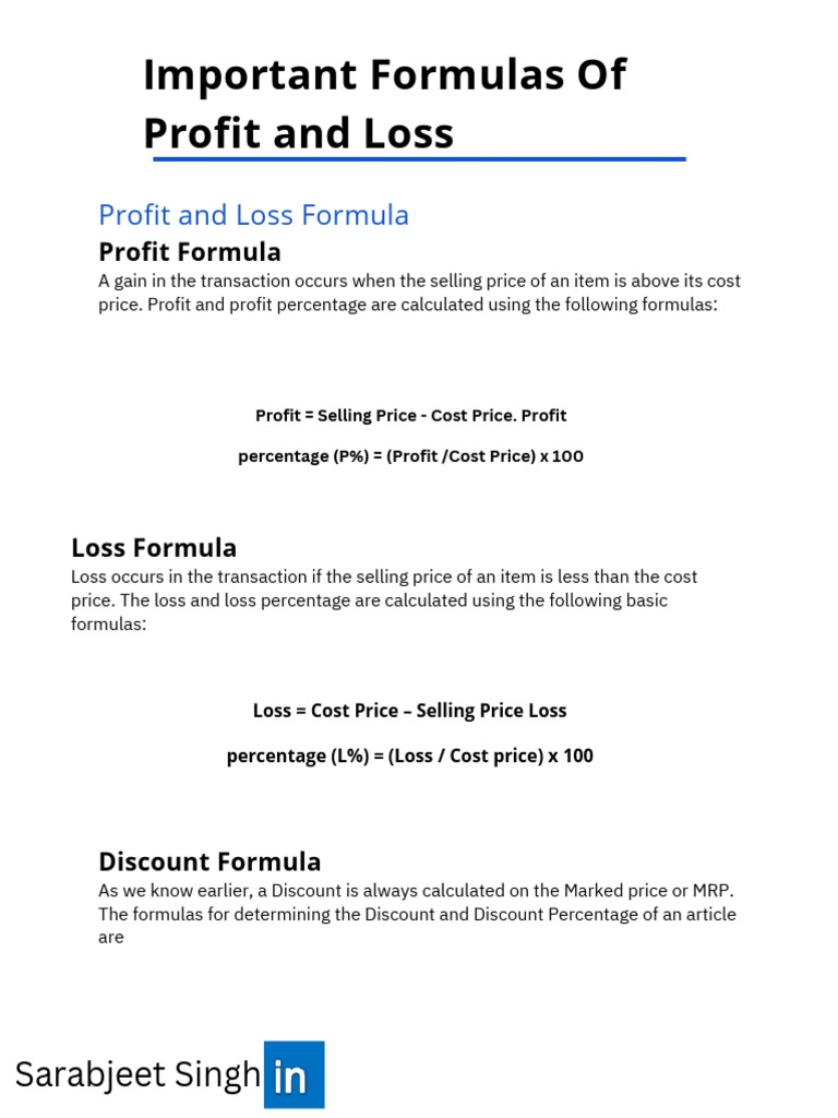 Profit & Loss Formulas Guide | PDF