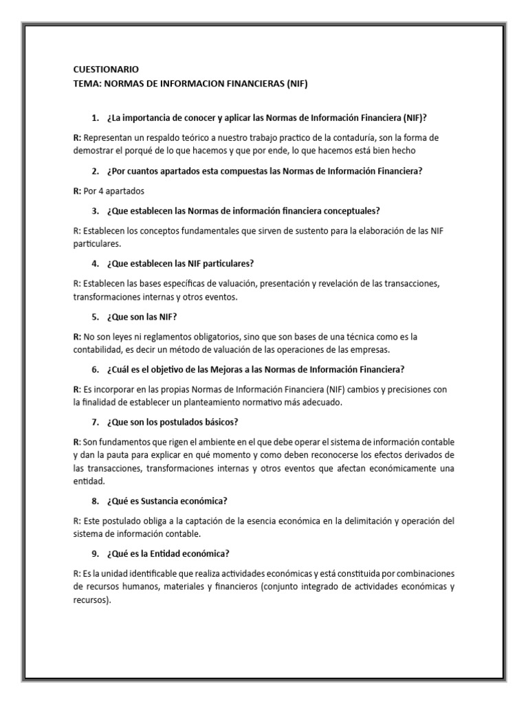 Cuestionario de Las Nif Equipo 5 | PDF | Contabilidad | Estado financiero