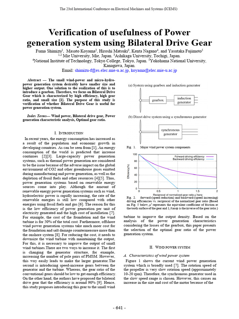 Verification of Usefulness of Power Generation System Using Bilateral Drive Gear-2 | PDF | Wind ...