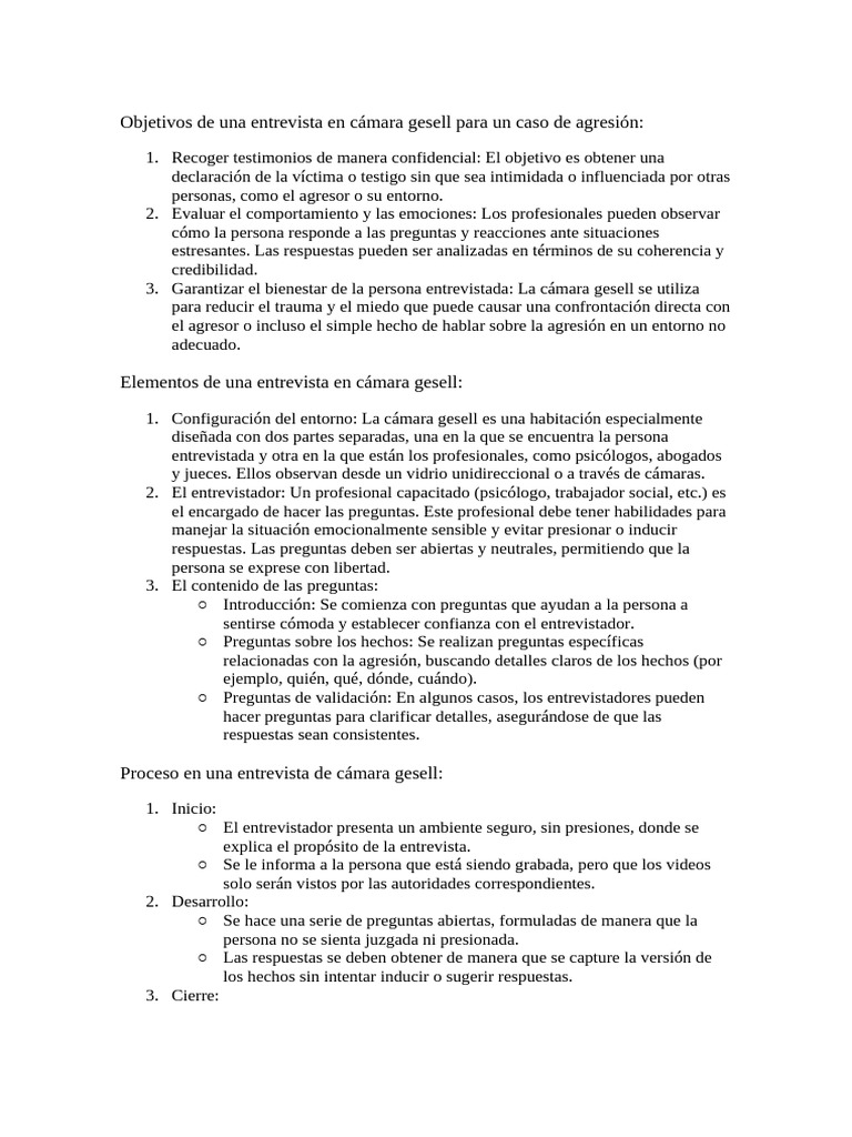 Entrevista en Cámara Gesell: Objetivos y Proceso | PDF | Agresión ...