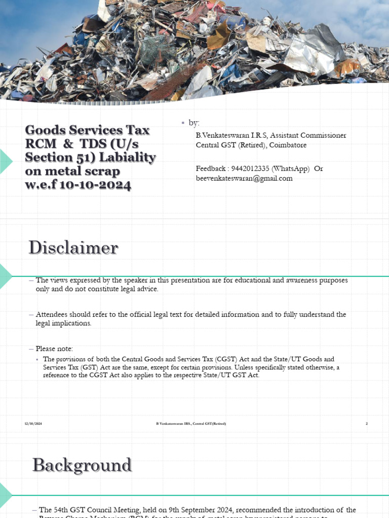 GST RCM & TDS on Metal Scrap from 2024 | PDF | Taxes | Government Finances