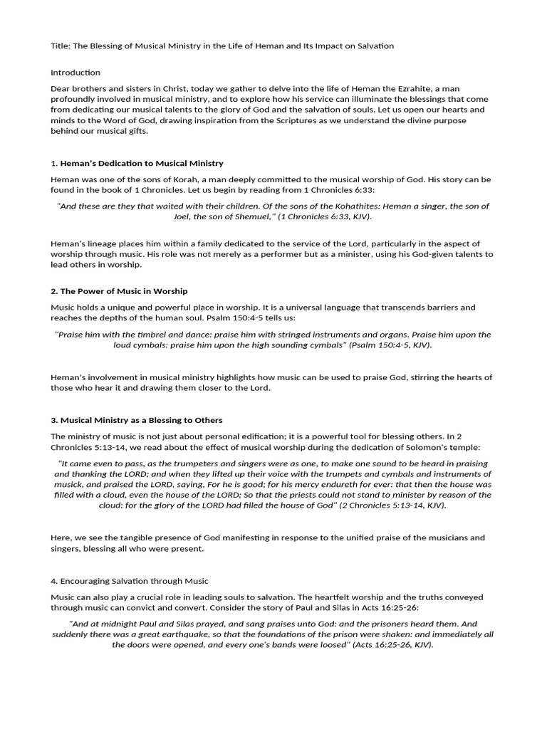 Heman's Musical Ministry and Salvation | PDF | Psalms | Religious Belief And Doctrine