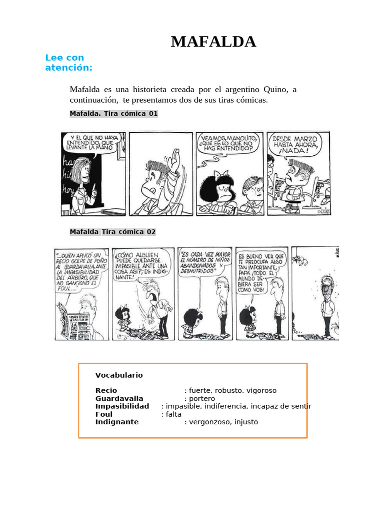Actividades de comprensión sobre Mafalda | PDF