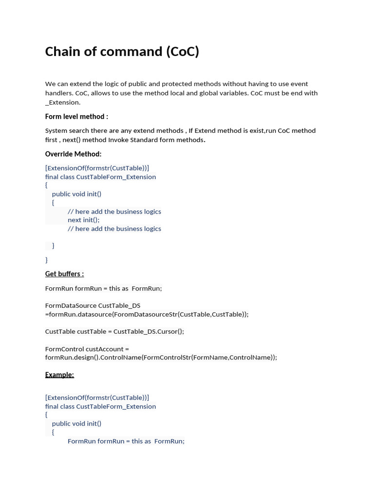 Dynamics 365 CoC Extensions Guide | PDF | Method (Computer Programming) | Computer Programming