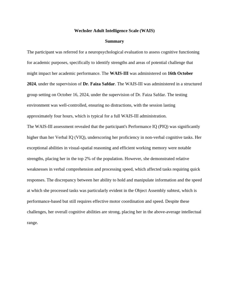 Wechsler Adult Intelligence Scale | PDF | Wechsler Adult Intelligence ...