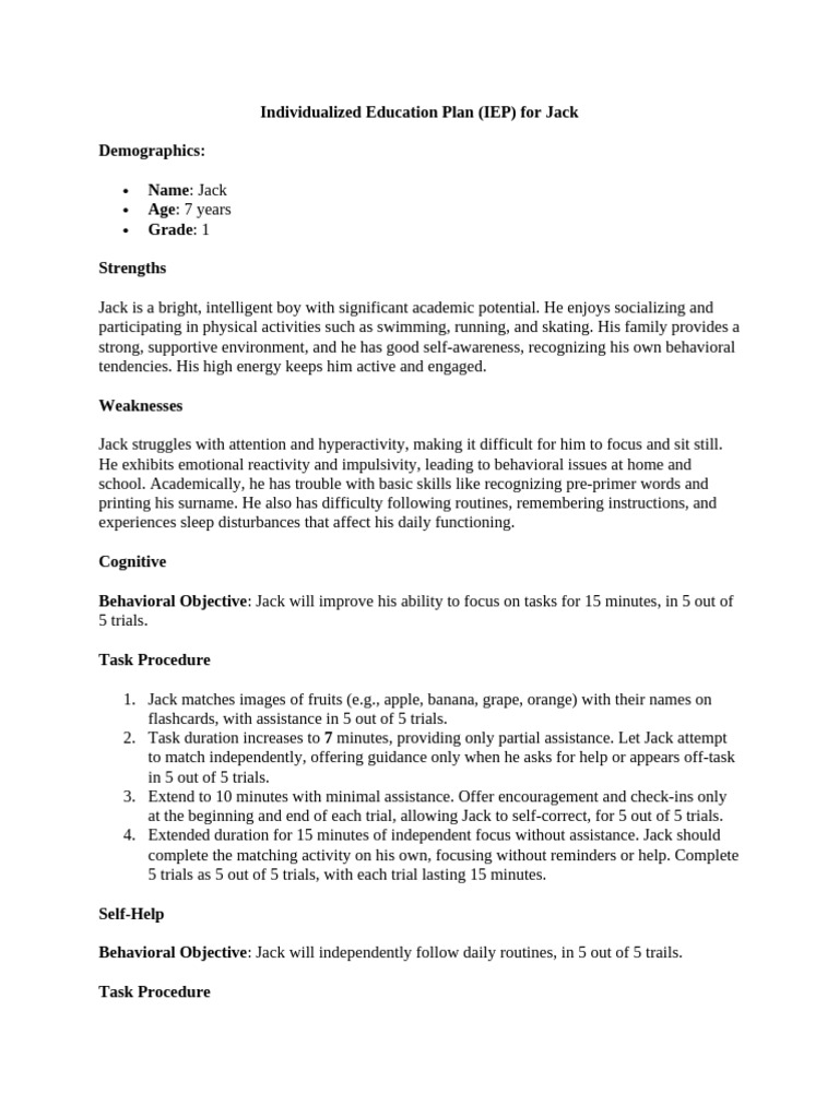 Individualized Education Plan | PDF | Individualized Education Program ...