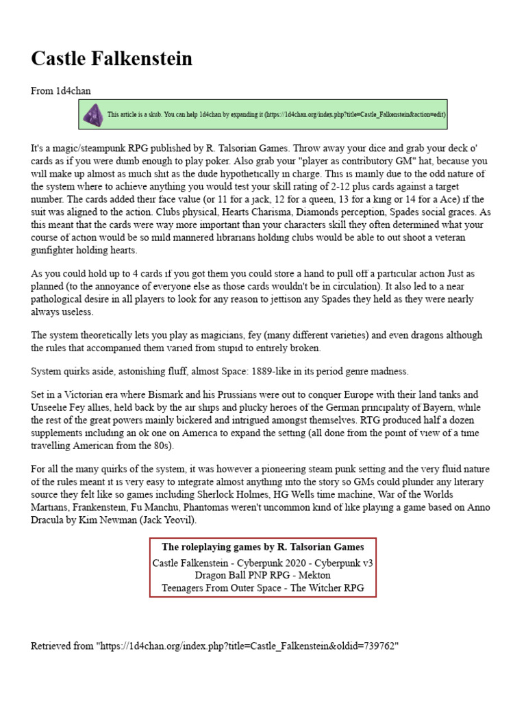 Castle Falkenstein - 1d4chan | PDF | Tabletop Games | Gaming