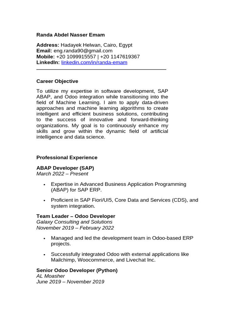 Randa Emam: Software & AI Specialist | PDF | Enterprise Resource Planning | Application Software