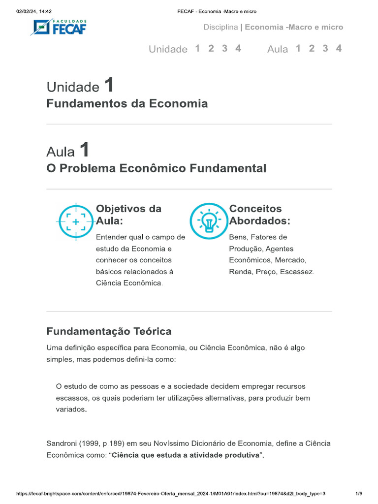 Conteúdo em PDF - Aula 1 - Unidade 1 | PDF