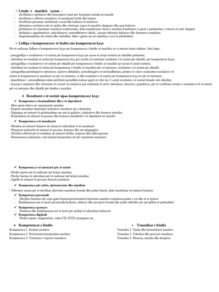 Muzika 5 - Plani Mesimor | PDF