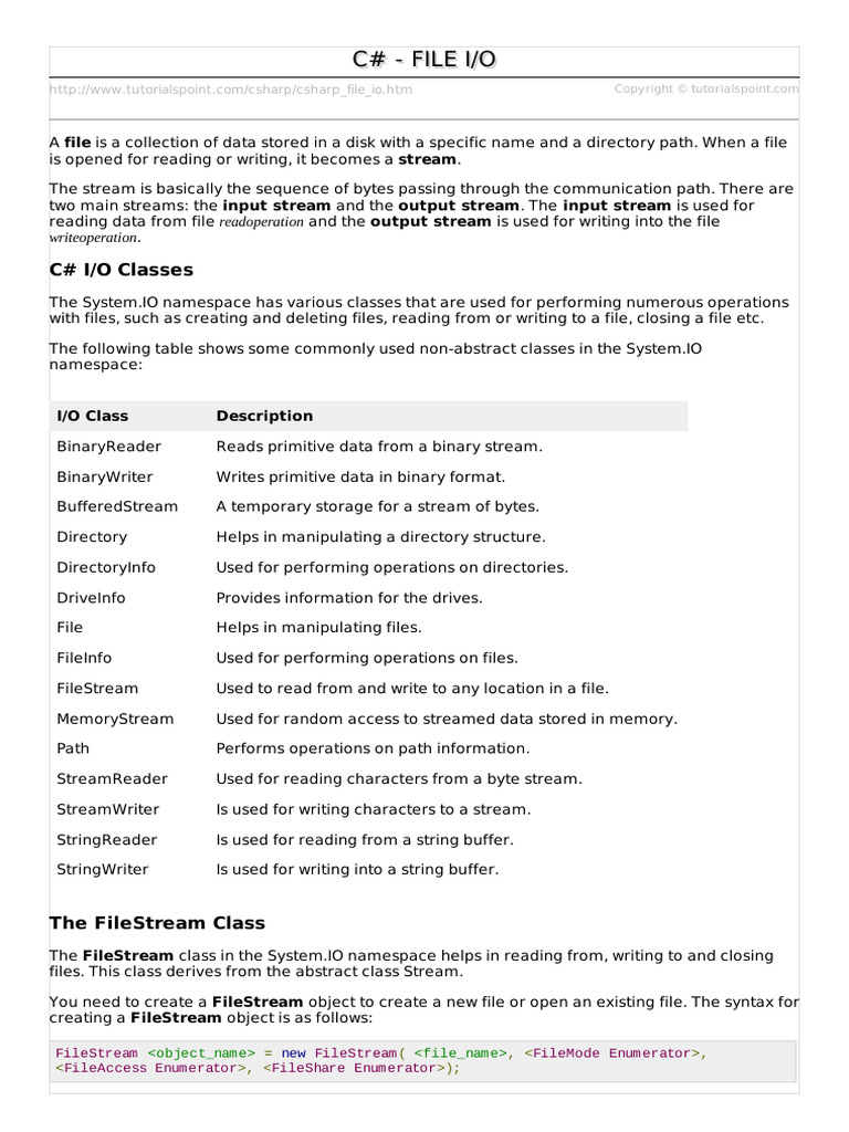 Csharp File Io | PDF | Computer File | Input/Output Csharp File Io | PDF | Computer File | Input/Output