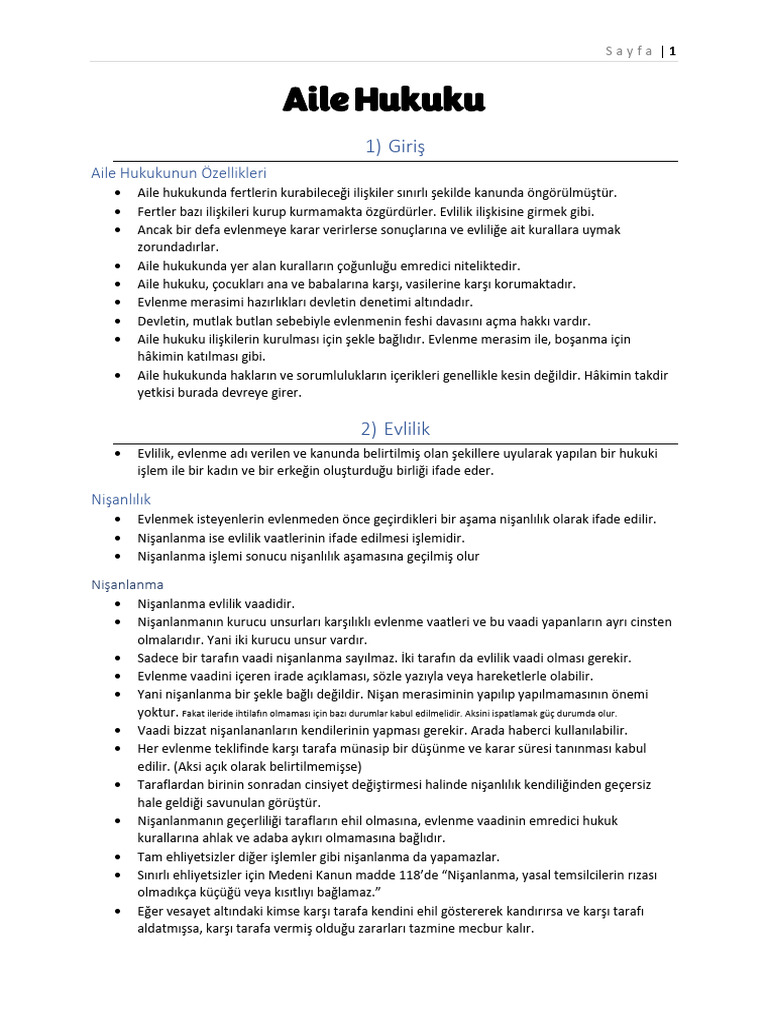 Aile Hukuku 2023-2024 | PDF