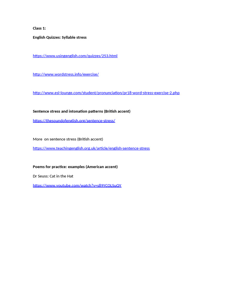 Excercises Online - Word Stress and Sentence Stress | PDF