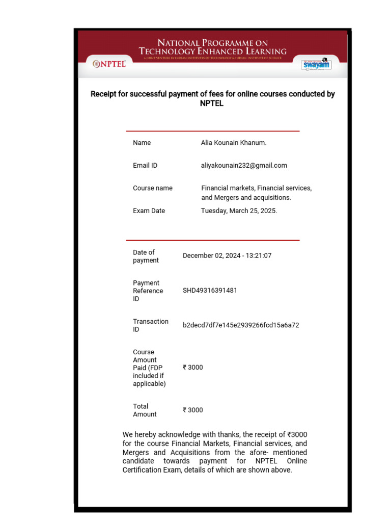 516019688-Receipt-NPTEL PDF | PDF