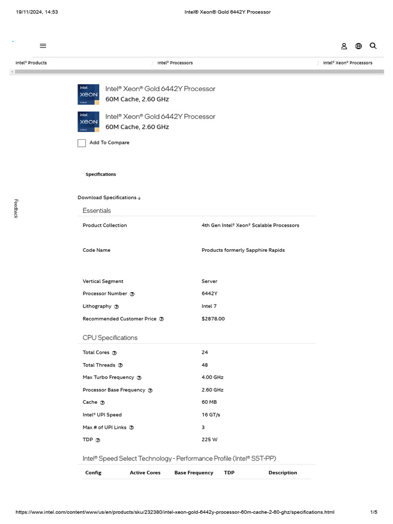 Intel® Xeon® Gold 6442Y Processor | PDF | Central Processing Unit ...