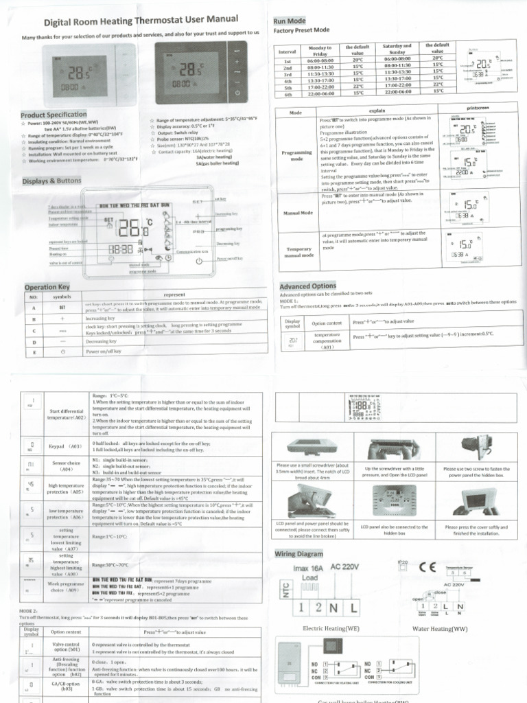 Standard Touch Thermostat Manual | PDF