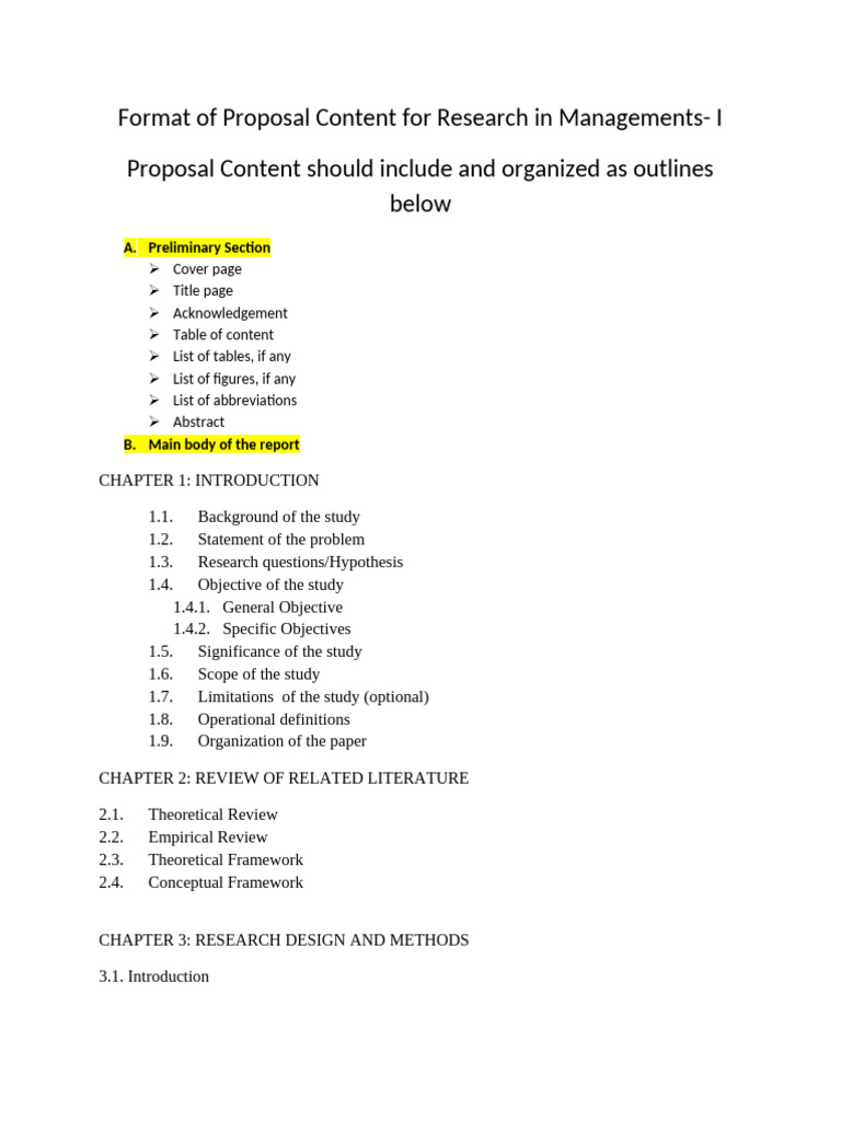 Format of Proposal Content For Research in Managements | PDF