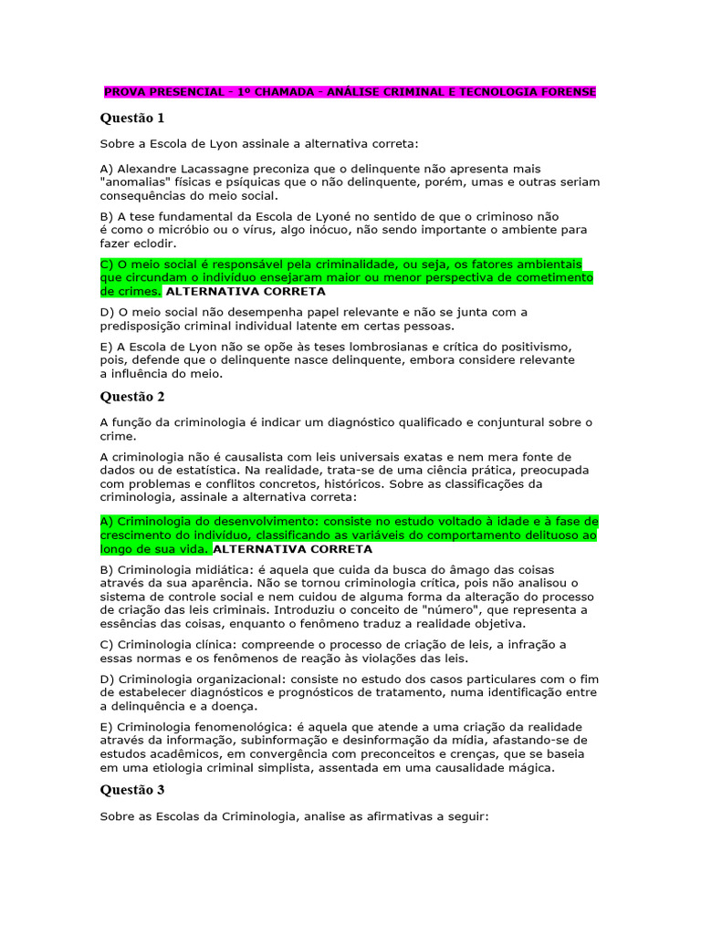 Prova de Criminologia e Forense | PDF | Criminologia | Sociologia