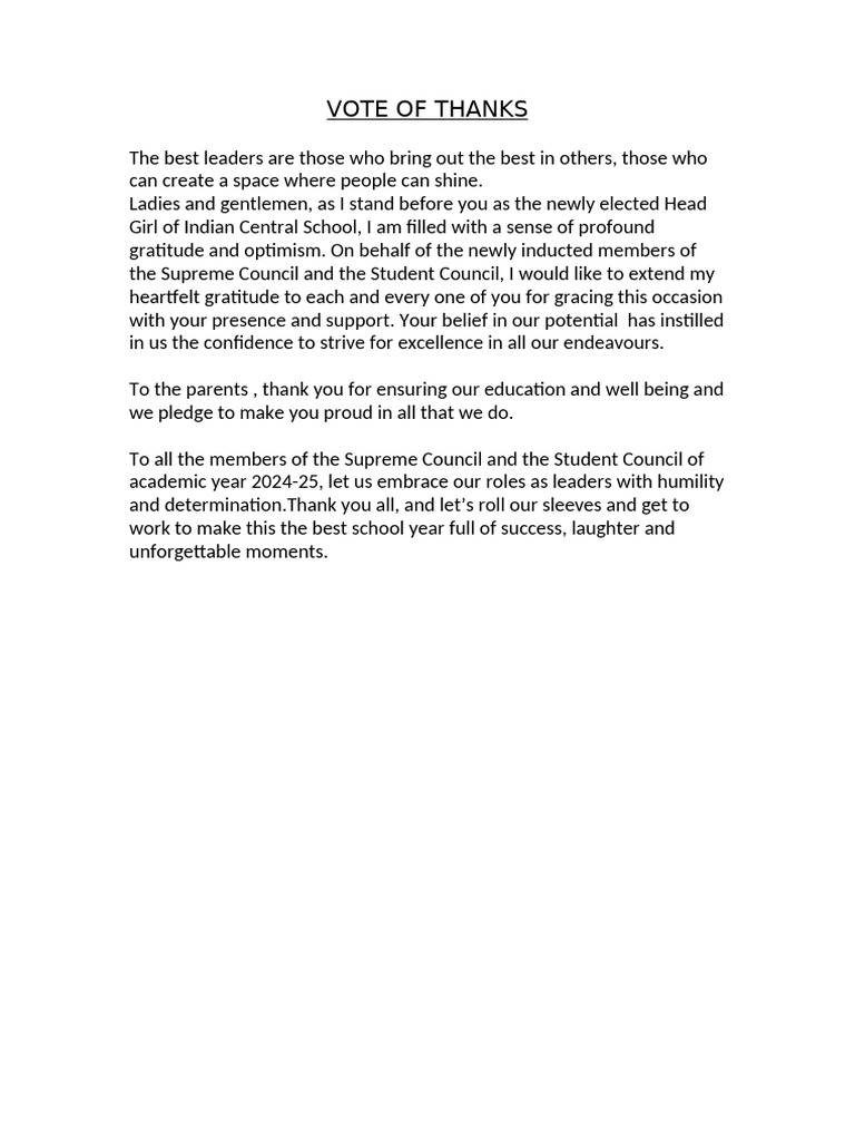 Vote of Thanks | PDF