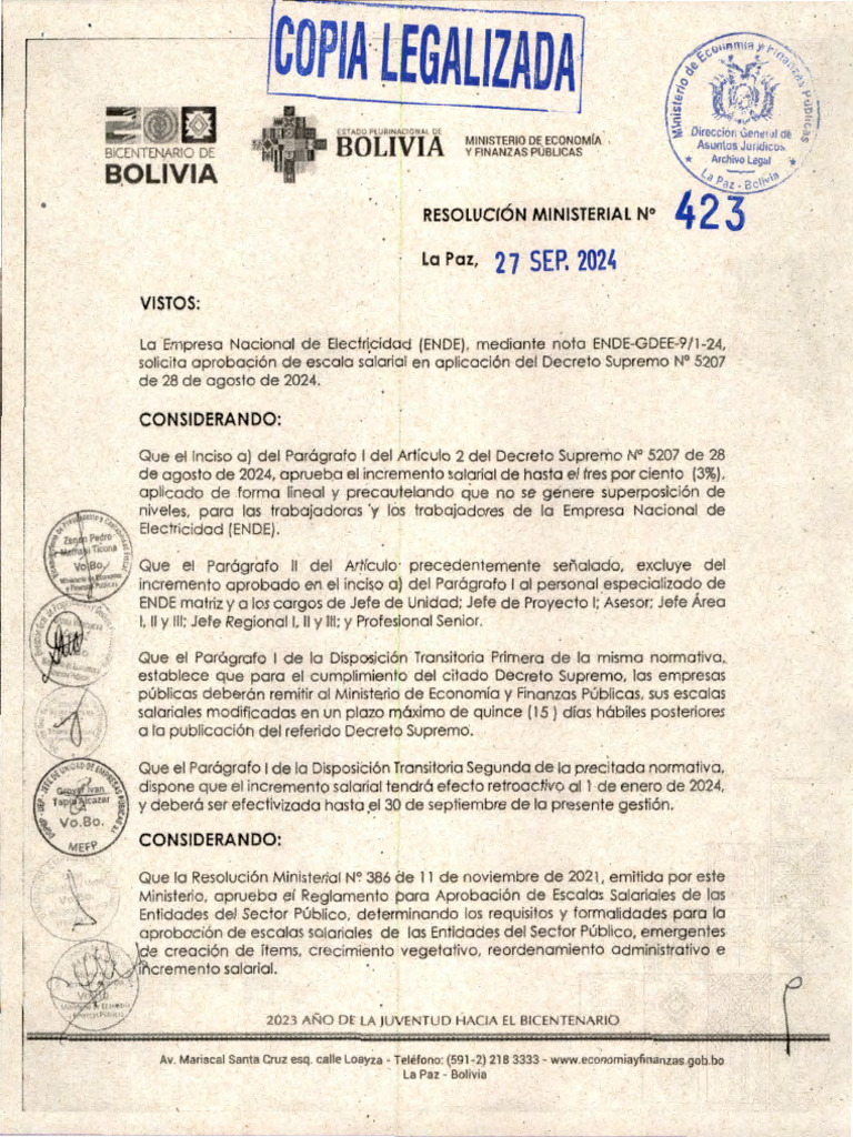 Res. Min. 423 Escala Ende 2024 | PDF