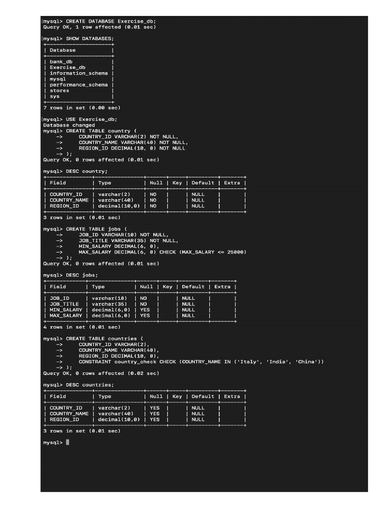 DBMS Experiment 4 Exercise Snapshots | PDF