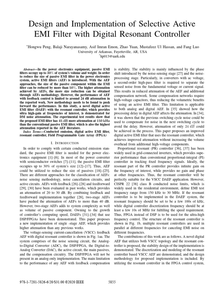 Design and Implementation of Selective Active EMI Filter With Digital ... Design and Implementation of Selective Active EMI Filter With Digital ...
