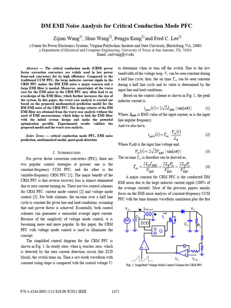 DM EMI Noise Analysis For Critical Conduction Mode PFC | PDF ...