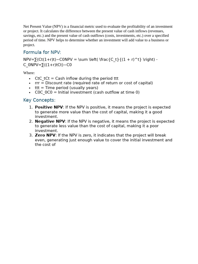 Formula For NPV | PDF