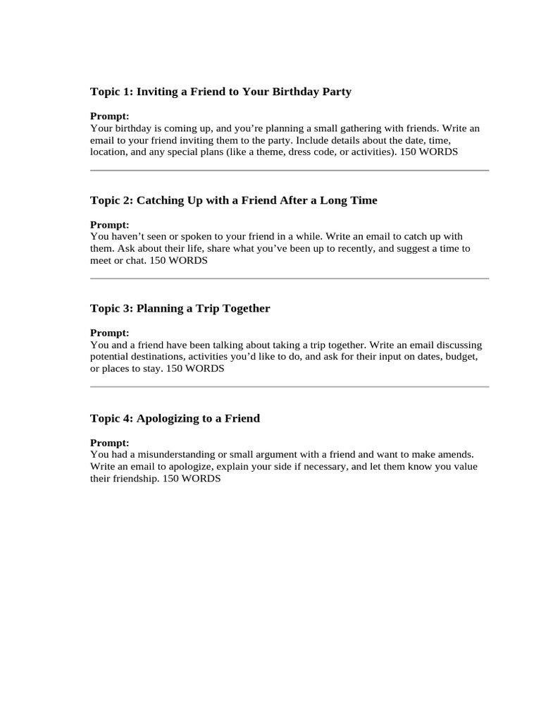 Informal Email Writing Topics | PDF