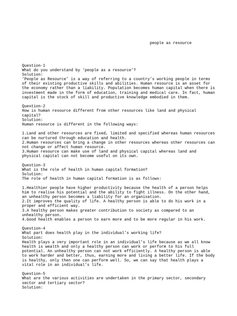 People As Resource Questions and Answers | PDF | Human Capital ...