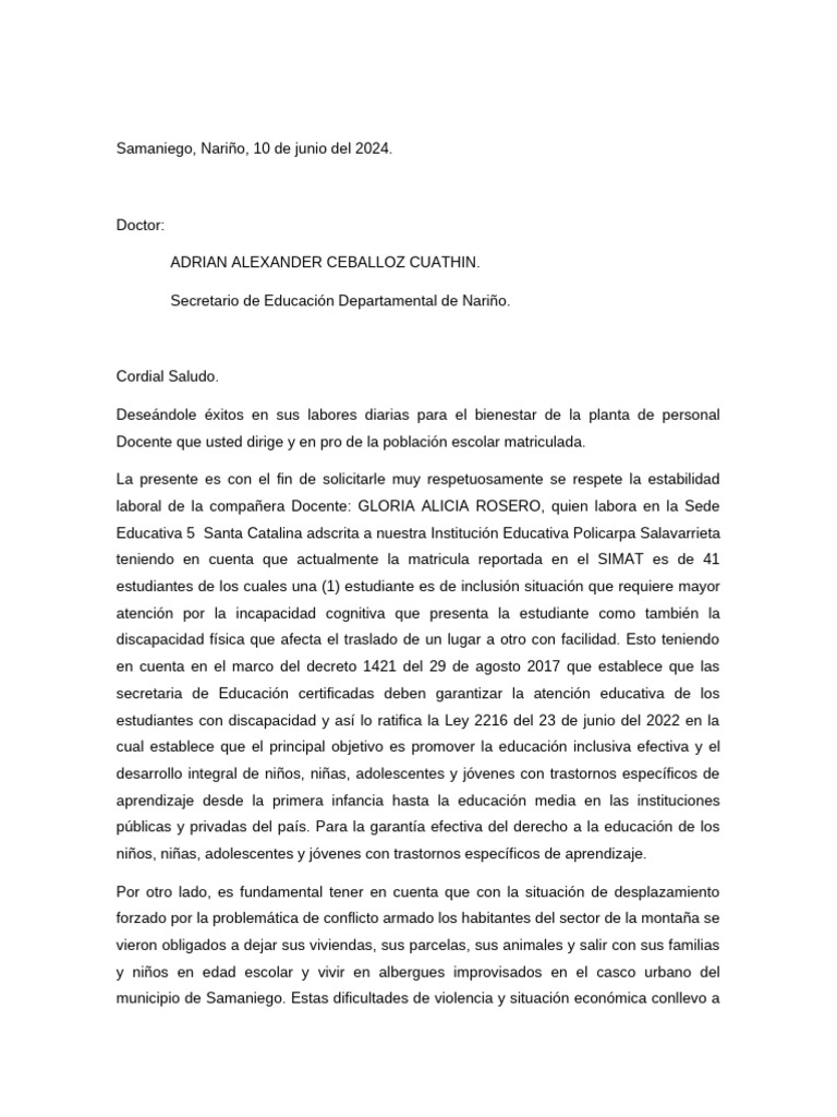 Oficio Hermana Rectora Nilda Ipsa-1 | PDF | Invalidez