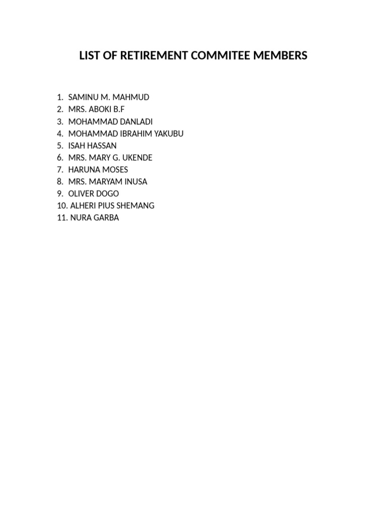 List of Retirement Commitee Members | PDF