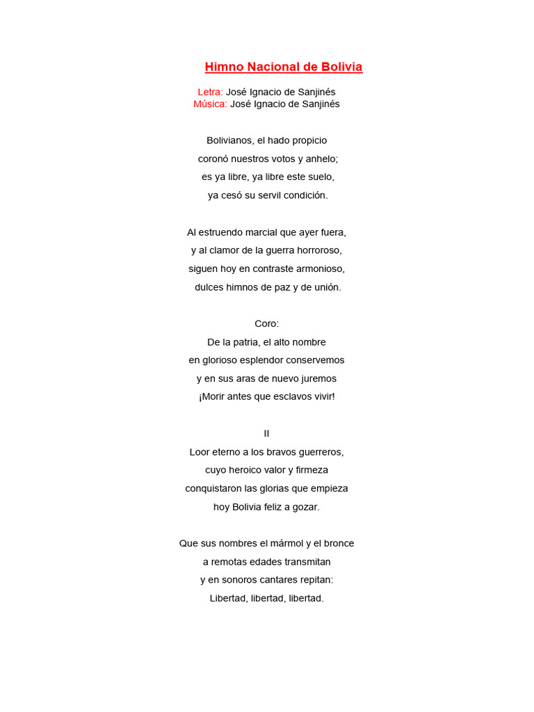 Himno Nacional de Bolivia | PDF