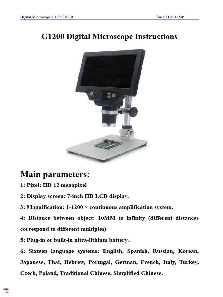 G1200 Digital Microscope User Manual | PDF | Camera | Video