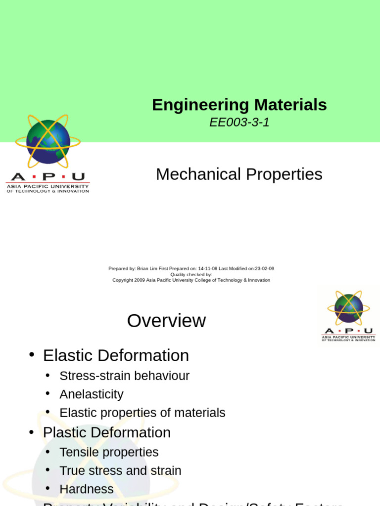 Lecture 3 Mechanical Properties | PDF | Deformation (Engineering ...
