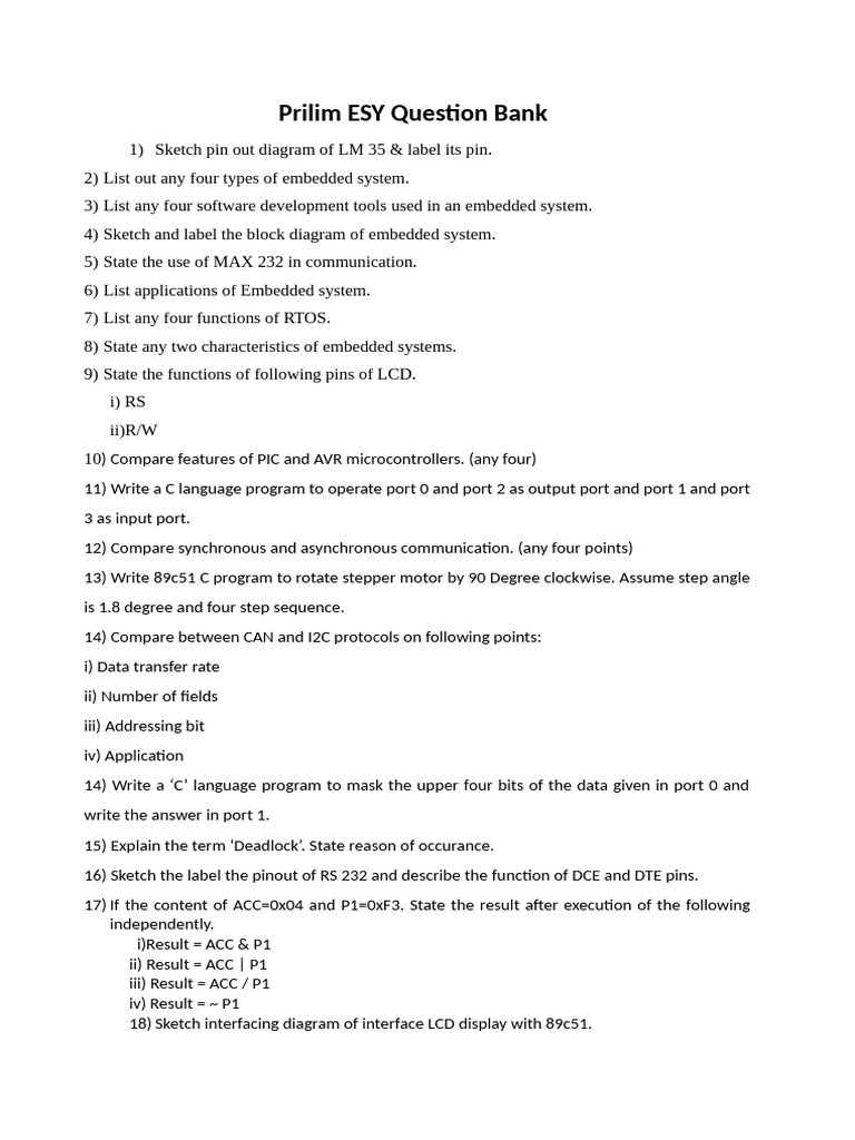 Prilim ESY Question Bank | PDF | Embedded System | Computer Engineering