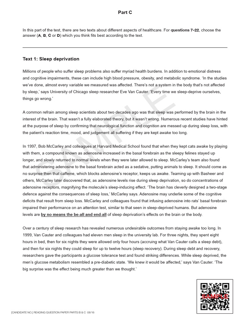 Reading-Sample-Test-1-Question-Paper-Part-C Texts | PDF | Attention ...