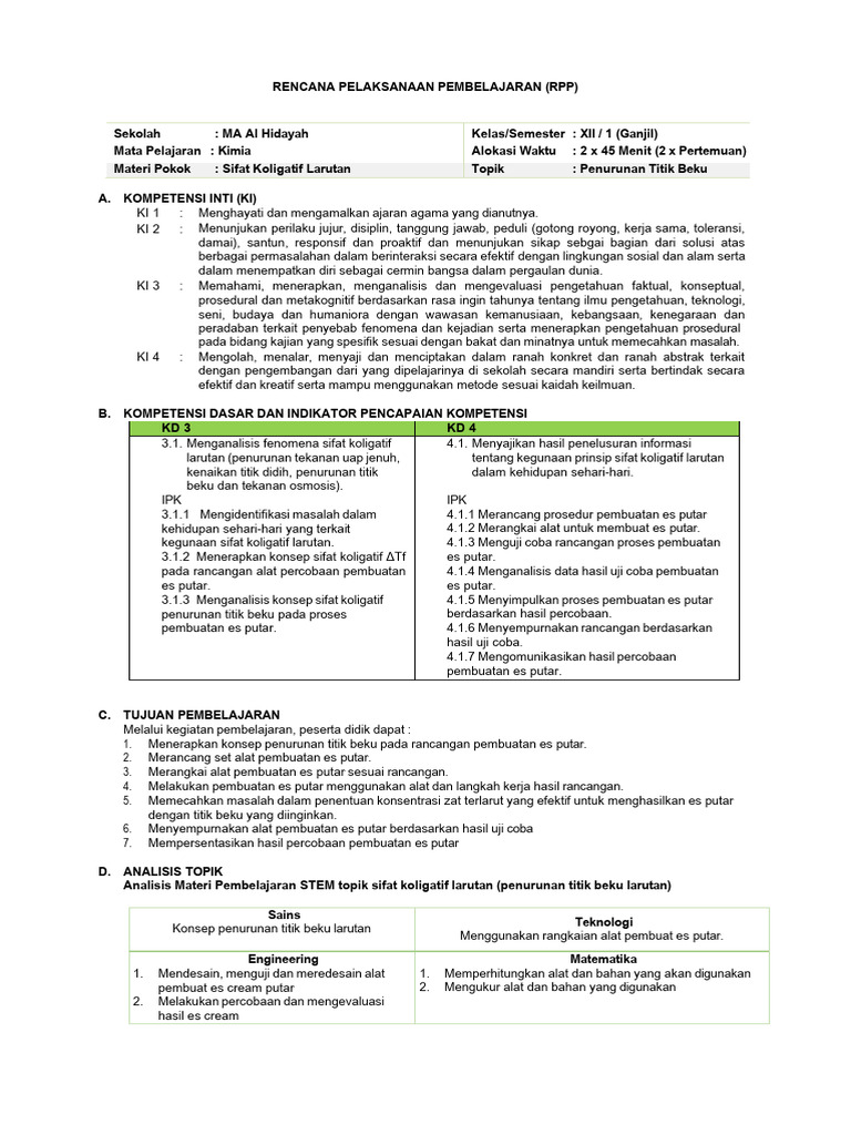 RPP PJBL Pembuatan Eskrim Putar Mapel KIMIA Kelas XII | PDF
